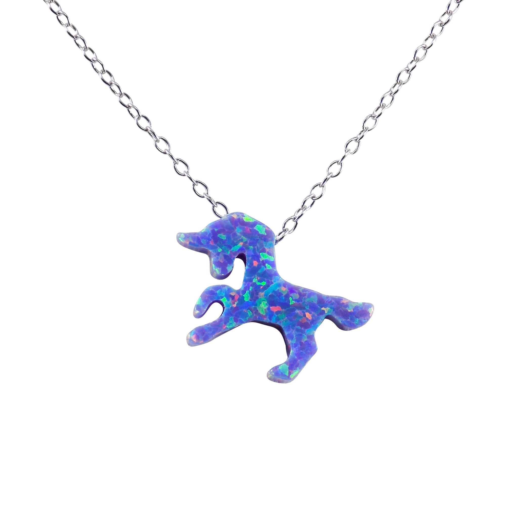 Unicorn Necklace Purple Lab-Created Opal Pendant Sterling Unicorn Necklace Purple Lab-Created Opal Pendant Sterling